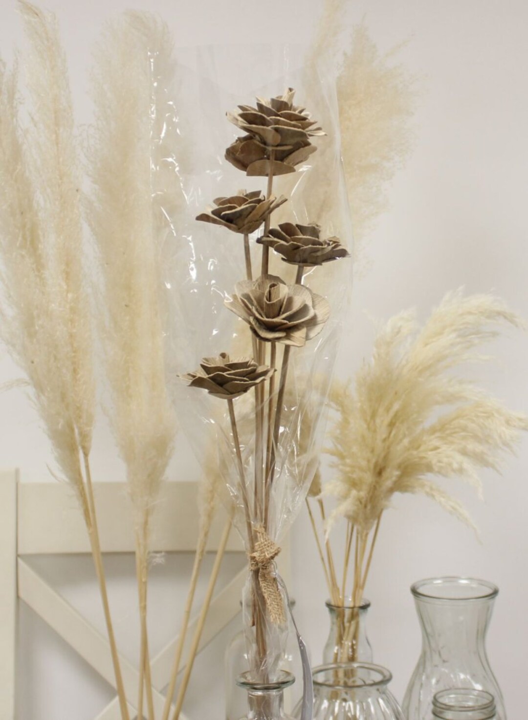 Coco Rose Exotic Wooden Flower Bunch Natural Brown 6 Stems 43cm in ...