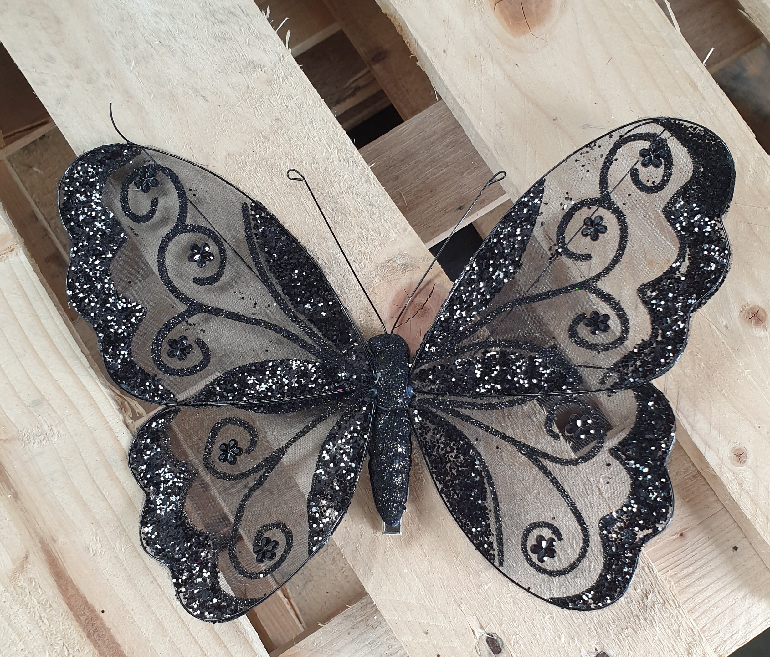 Extra Large Black Nylon Glitter Diamante Butterfly Decoration - Etsy