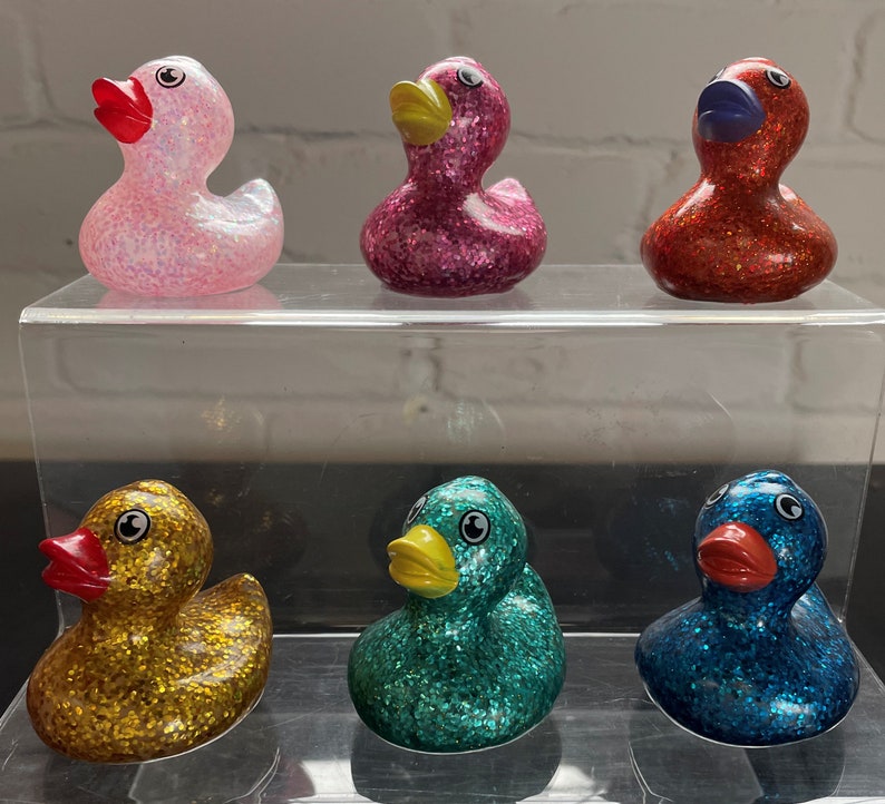 6 Mini Glitter Ducks Fun Gift, Wedding Favour, Duck Race Etc. Bright ...
