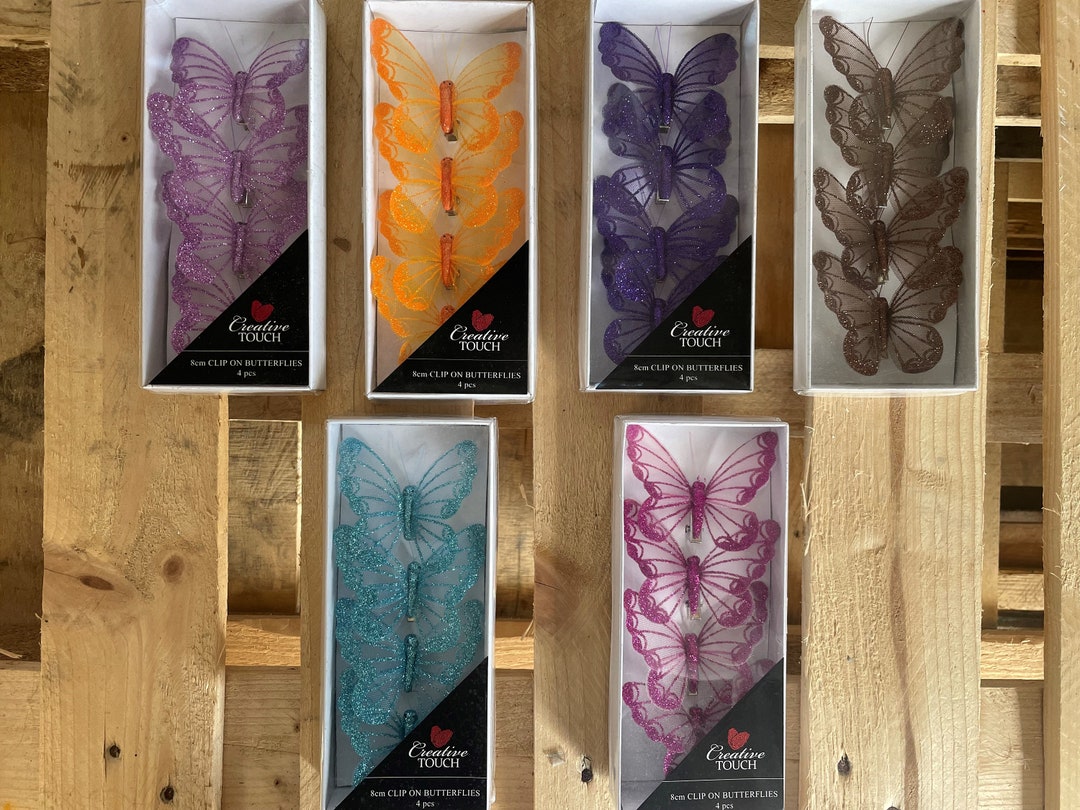 Clip on Butterfly 4 Pack Glitter Butterflies - Teal, Coffee, or Lilac ...