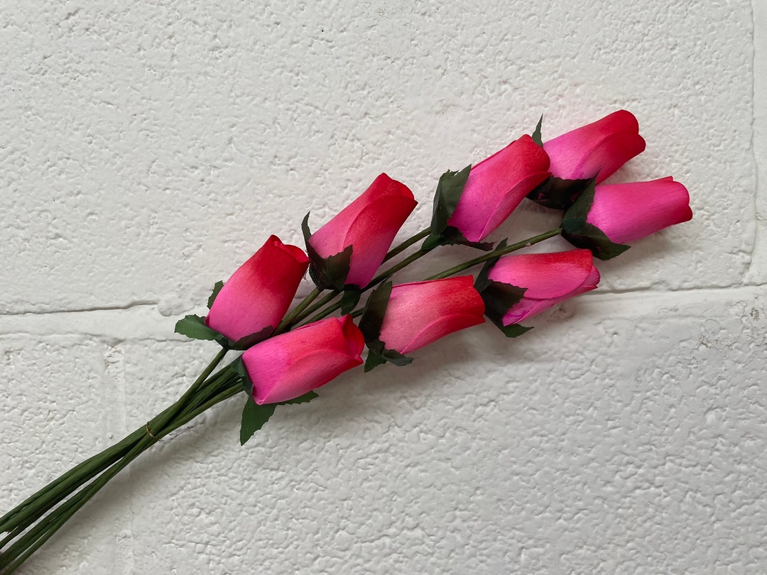 Pink With Red Tip Wooden Roses- Choose 8, 50, or 100 -single Rose Bud ...