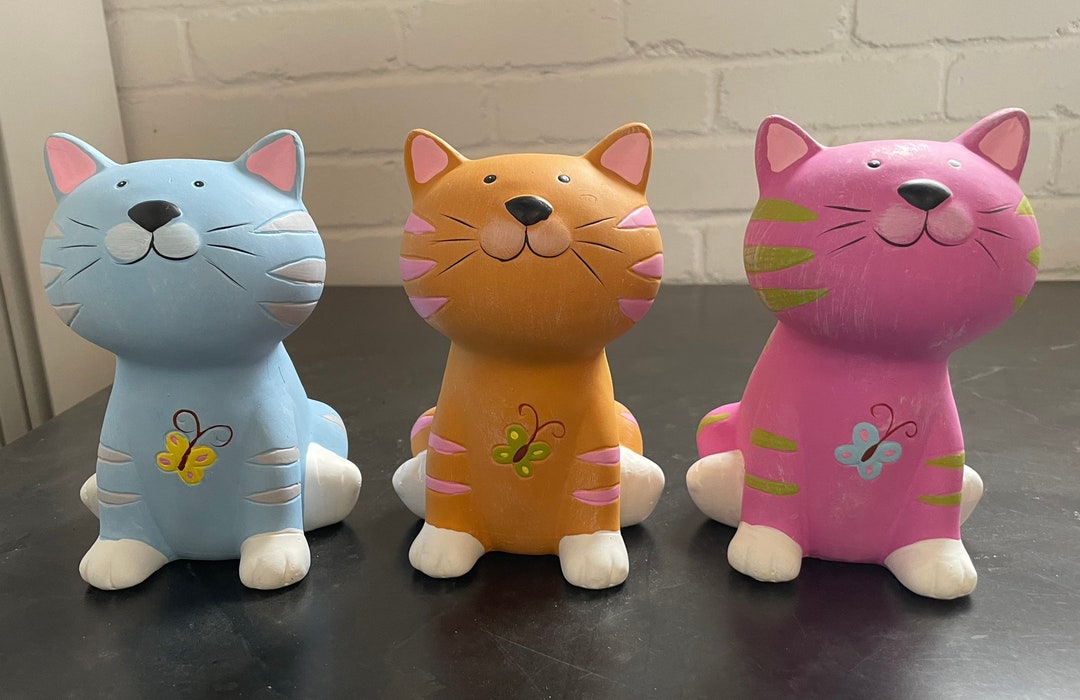 Large Ceramic Cat Money Box Hand Painted Distressed 18cm X 12cm Piggy ...