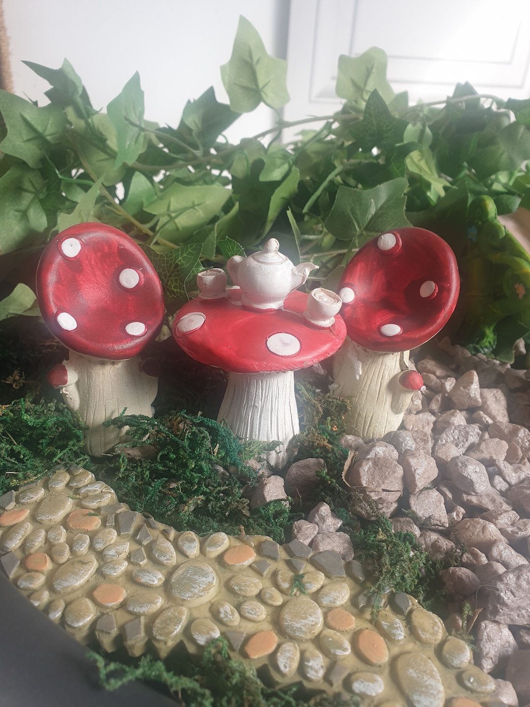 Cute Tea for Two on Toadstools- Miniature Fairy Garden Ornament, Furniture for Your Magical ...
