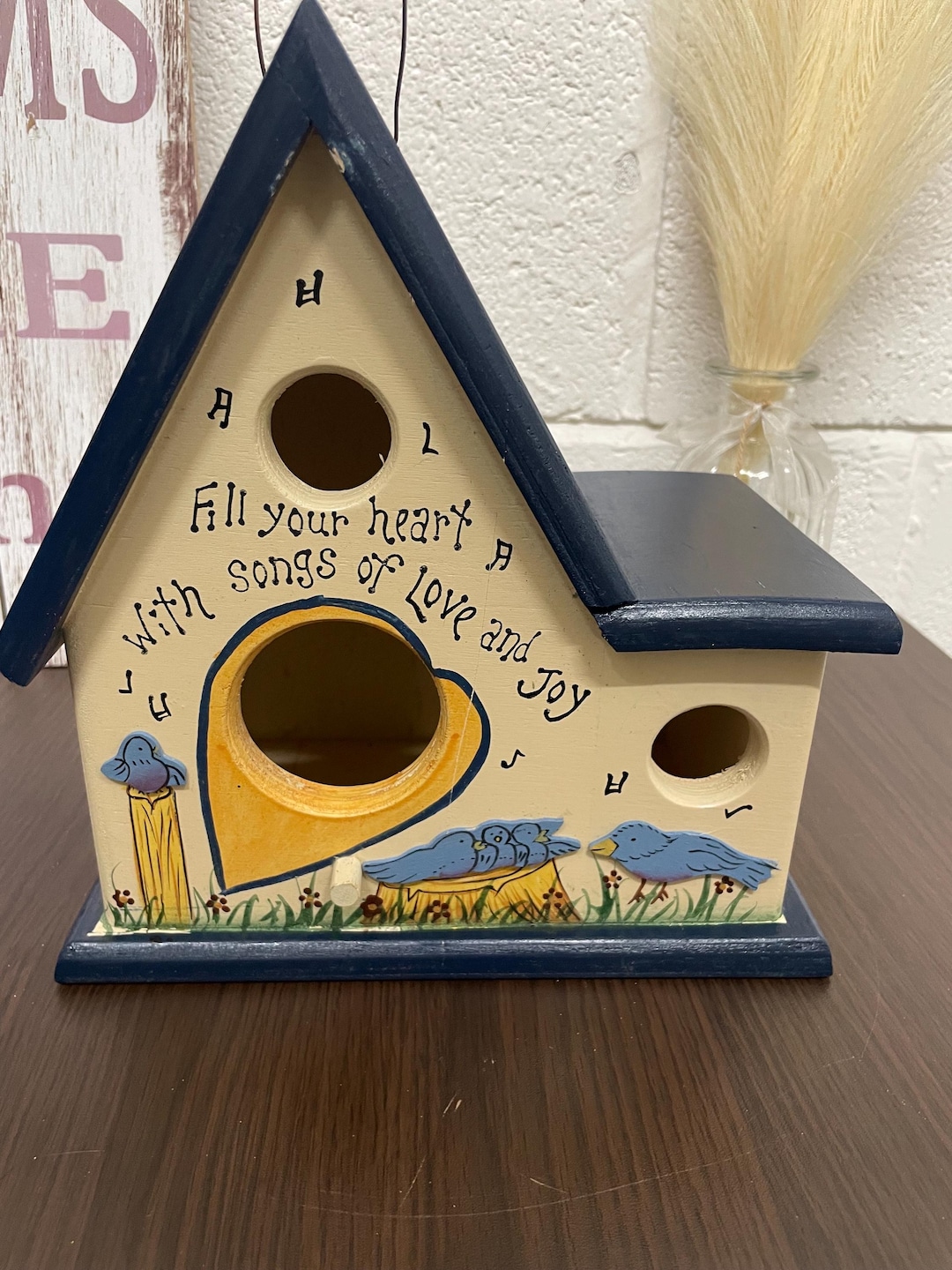 Vintage Wooden Hand Painted Bird Box Love Music Design “fill Your Heart ...