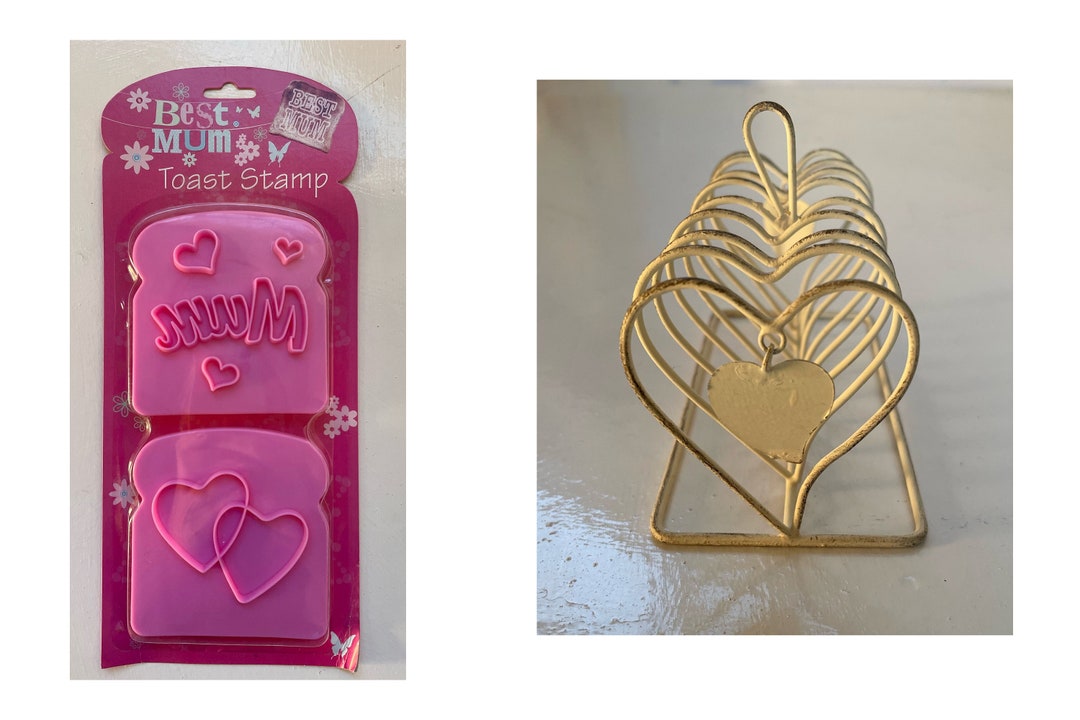 Pink Mum Toast Stamp & Vintage Style Cream Heart Toast Rack. Perfect ...