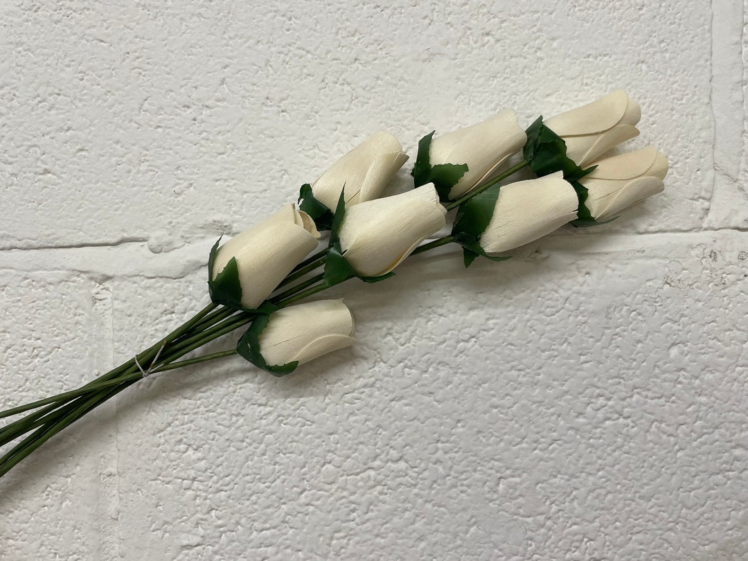 Cream White Wooden Roses- Choose 8, 50, or 100 -single Rose Bud Stems ...