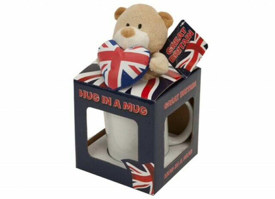 Great British Hug in a Mug: Cute Teddy Holding Union Jack Heart in ...
