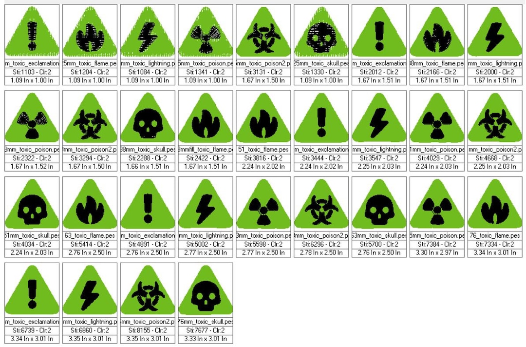 Toxic Embroidery Warning Sign Multi Pack Variety Pack of Symbols Skull ...