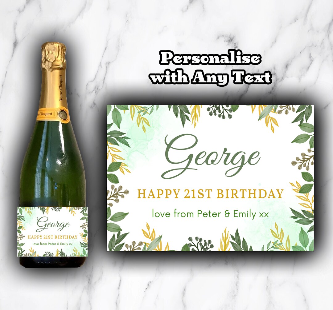 Personalised Prosecco Label Green Leaf Label Sticker for Prosecco ...