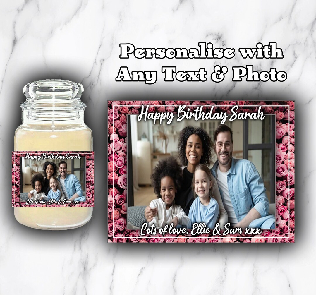 Personalised Roses Photo Label Sticker for Candles Birthday Wedding ...