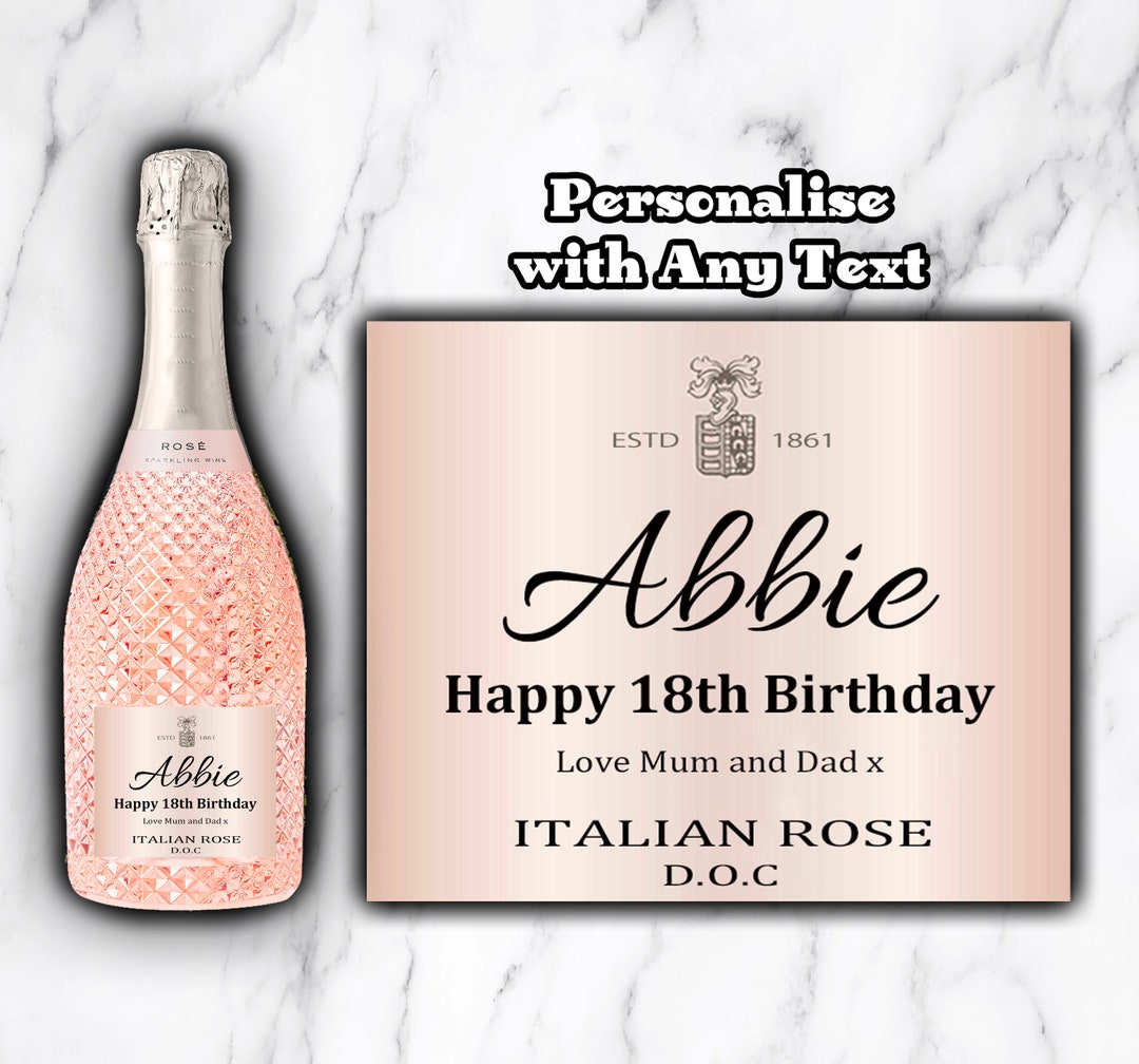 Personalised Pink Prosecco Bottle Label Sticker for Prosecco Champagne ...