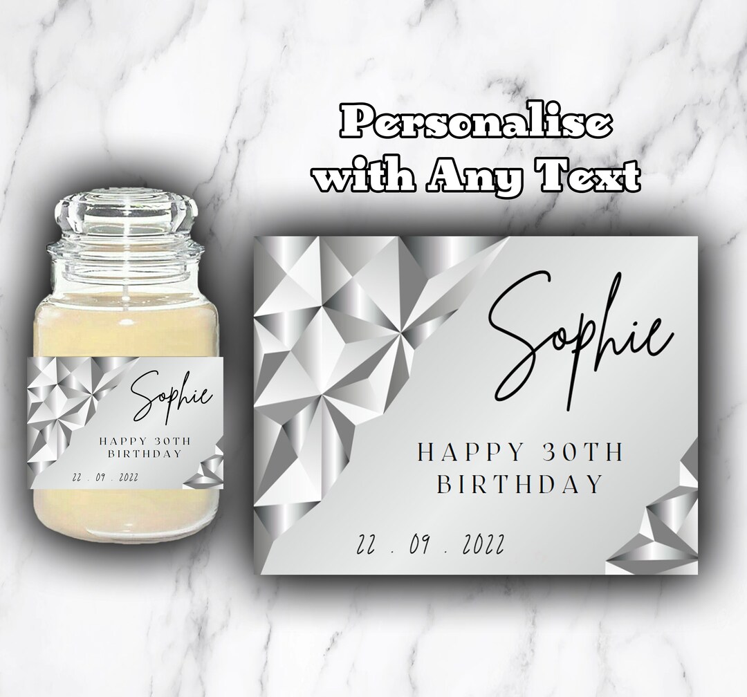 Personalised Silver Label Sticker for Candles Birthday Wedding ...