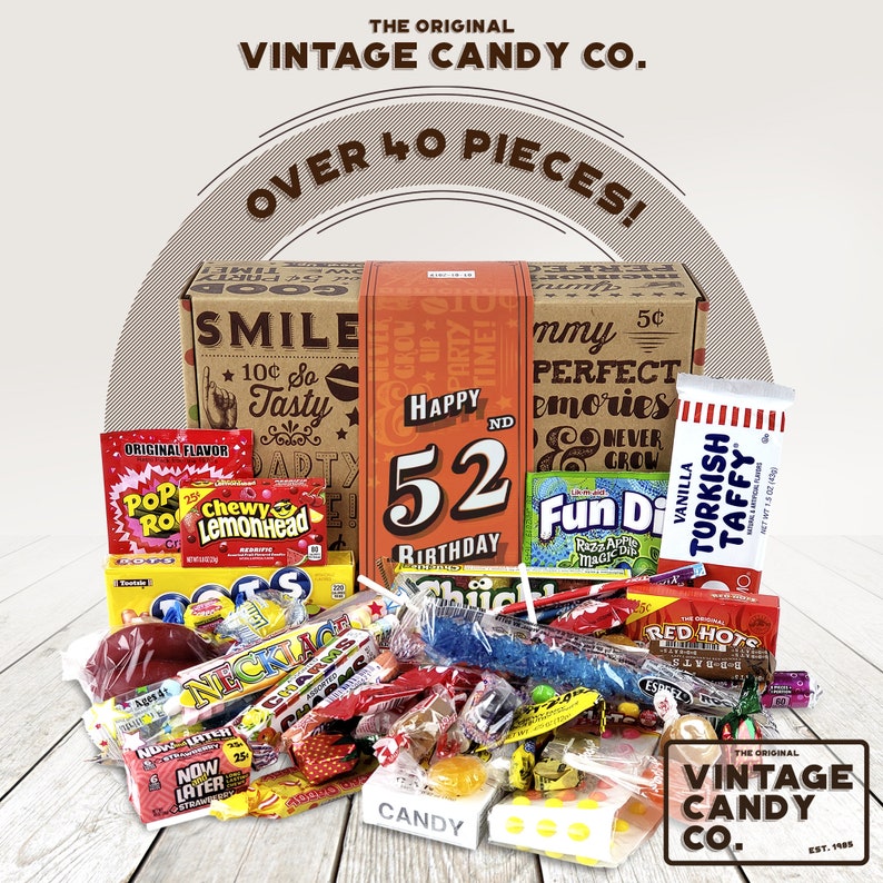 Vintage Candy Co. 52nd Birthday Candy Gift Assortment Happy Bday Care ...