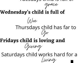 Mondays Child Poem - Etsy