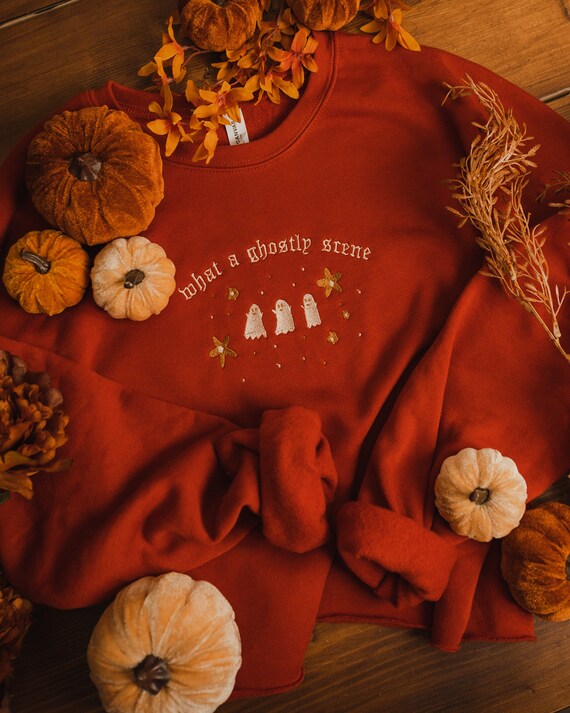 What a Ghostly Scene Embroidered Halloween Sweatshirt - Etsy