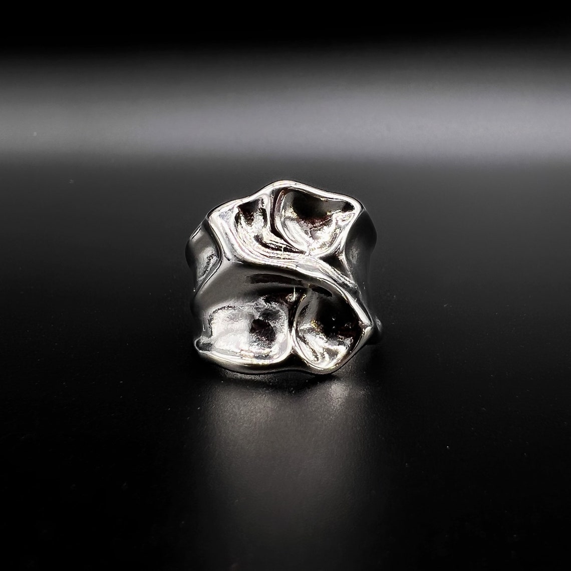 Melted Surface Ring Authentic 925 Sterling Silver / Thick Band Ring ...