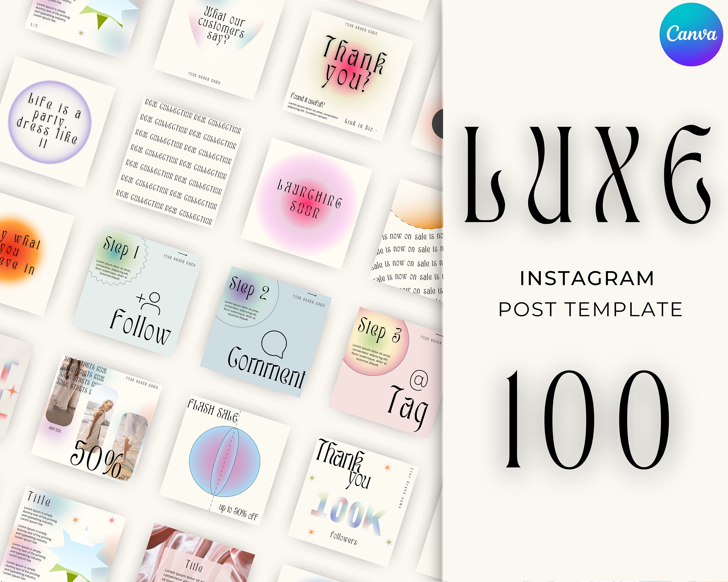 Gradient Instagram Post Templates, Gradient Canva Templates, Pastel ...