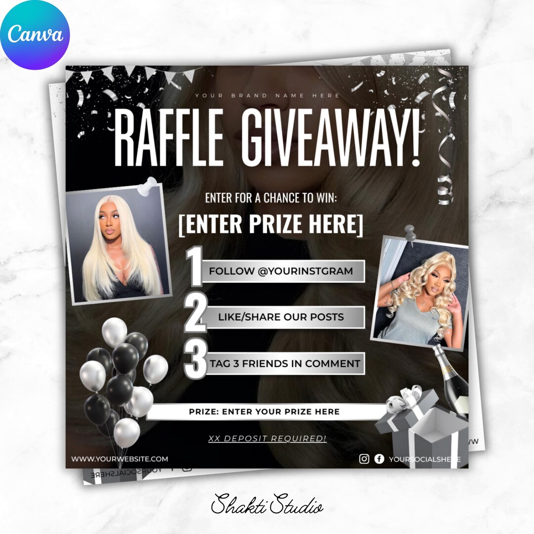 Raffle Giveaway Flyer Template, Social Media Template, Editable Canva ...