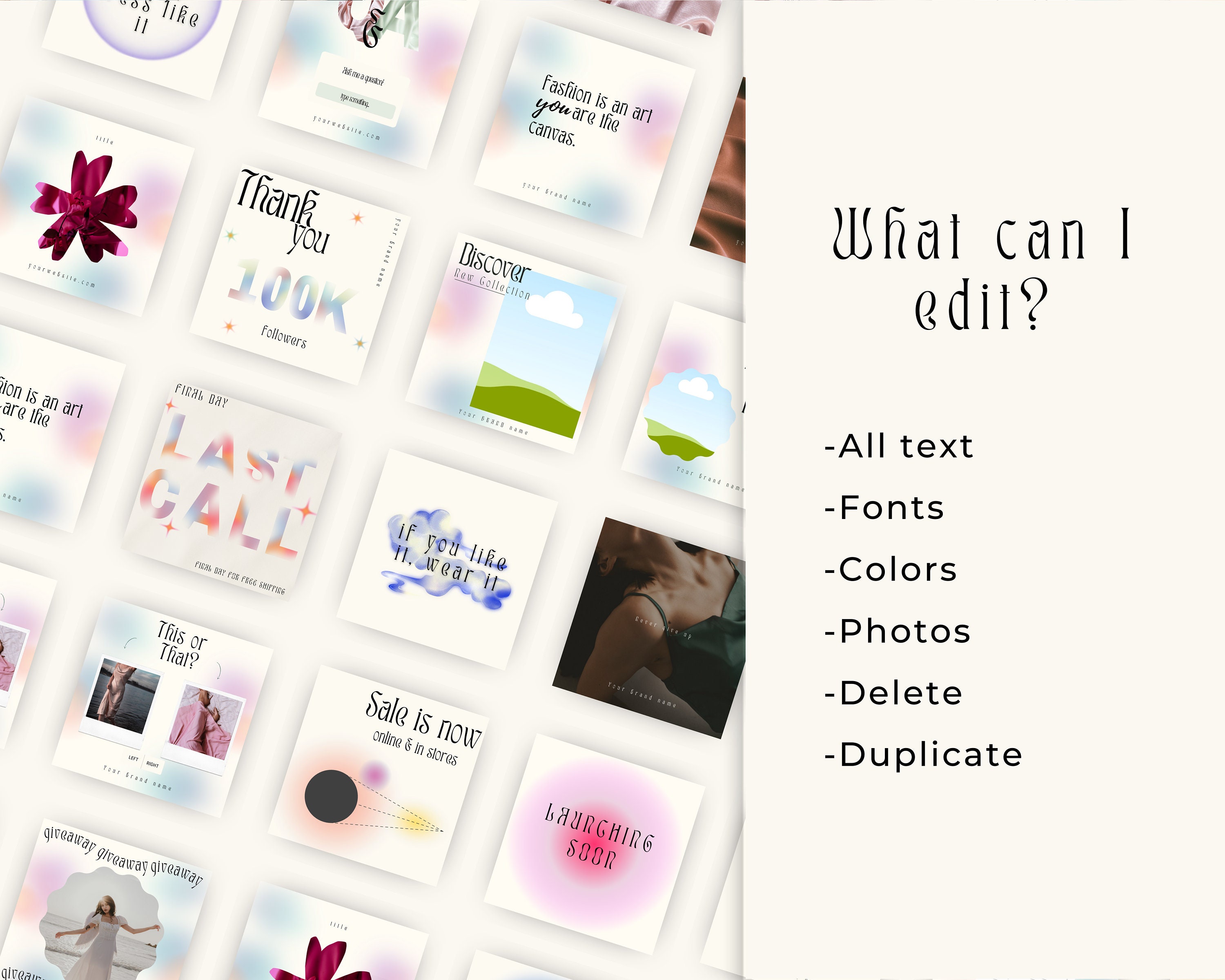 Gradient Instagram Post Templates, Gradient Canva Templates, Pastel ...