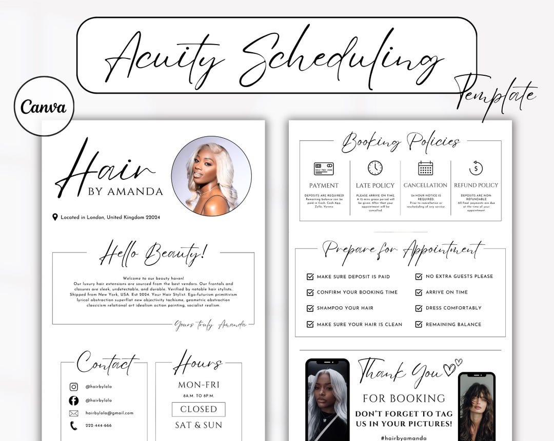 Hair Stylist Acuity Scheduling Template: Canva Editable Website ...