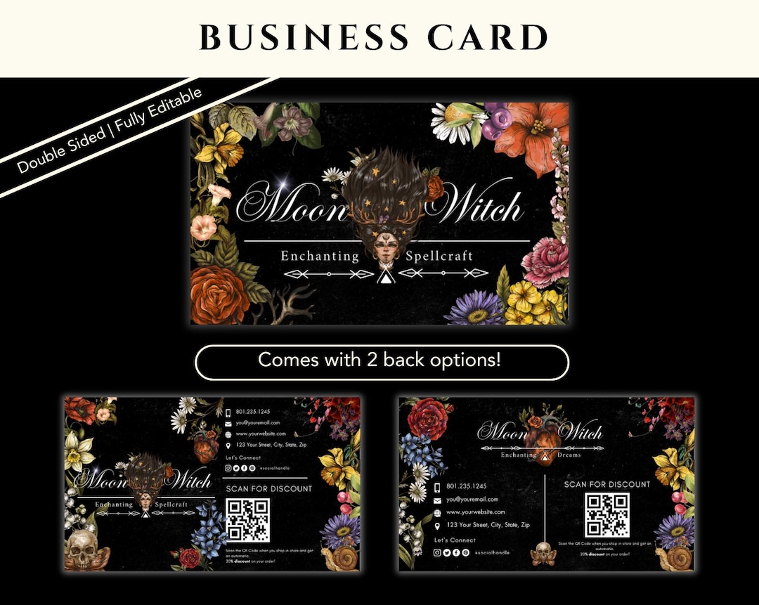 Spiritual Black Business Card Template, Gothic Business Card Template ...