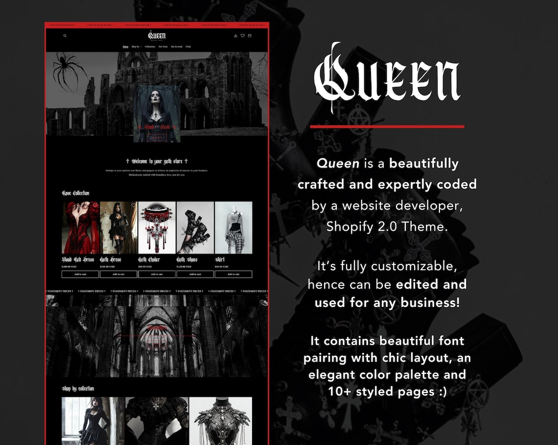 Goth Shopify Theme | Dark Victorian Website Template | Grunge Goth ...