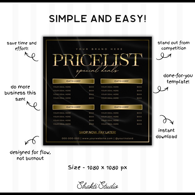 Editable Gold Pricelist Template, DIY Pricelist, Digital Download ...