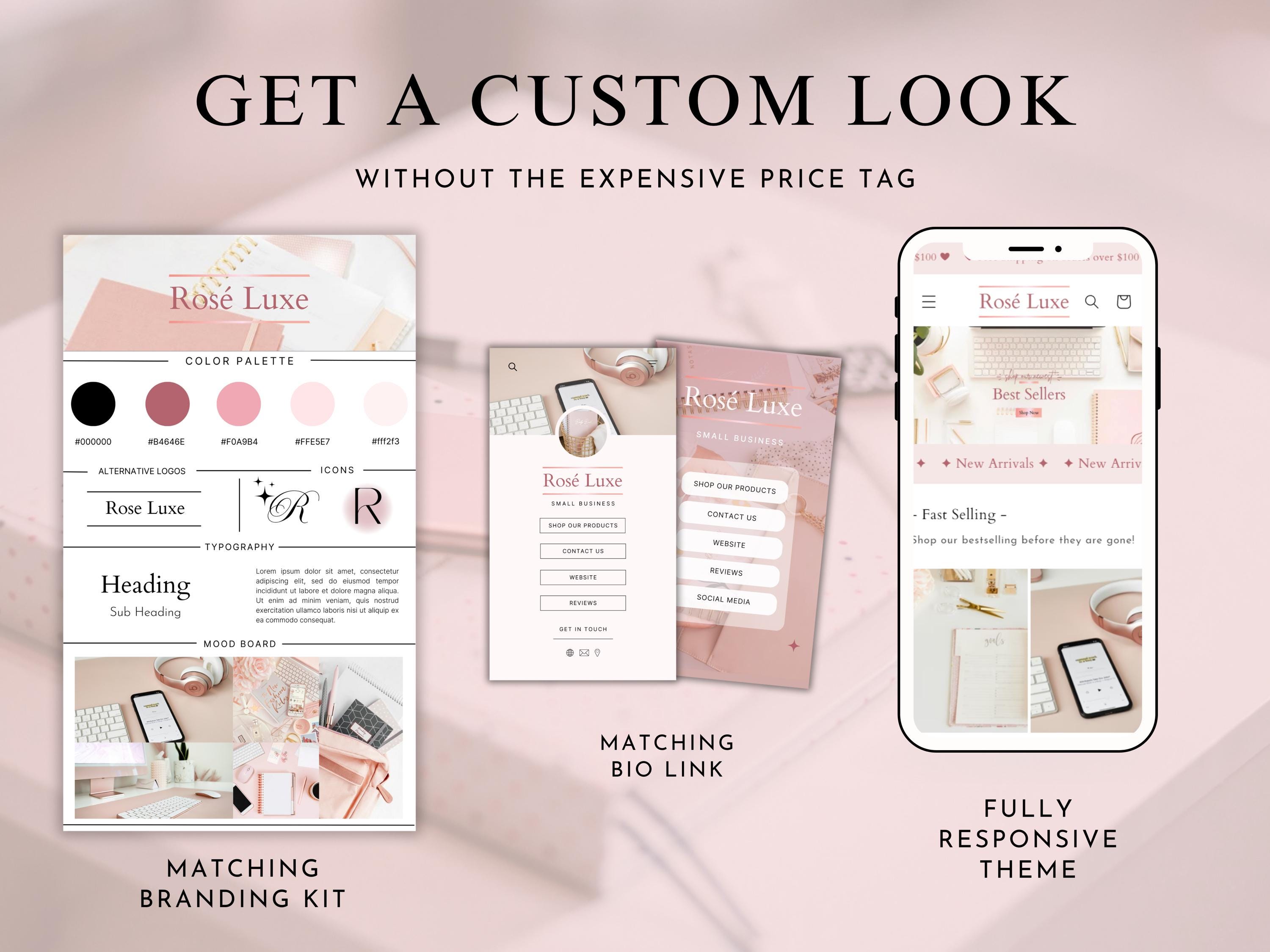 Pink Shopify Theme, Rose Gold Website Template Design, Feminine Shopify ...