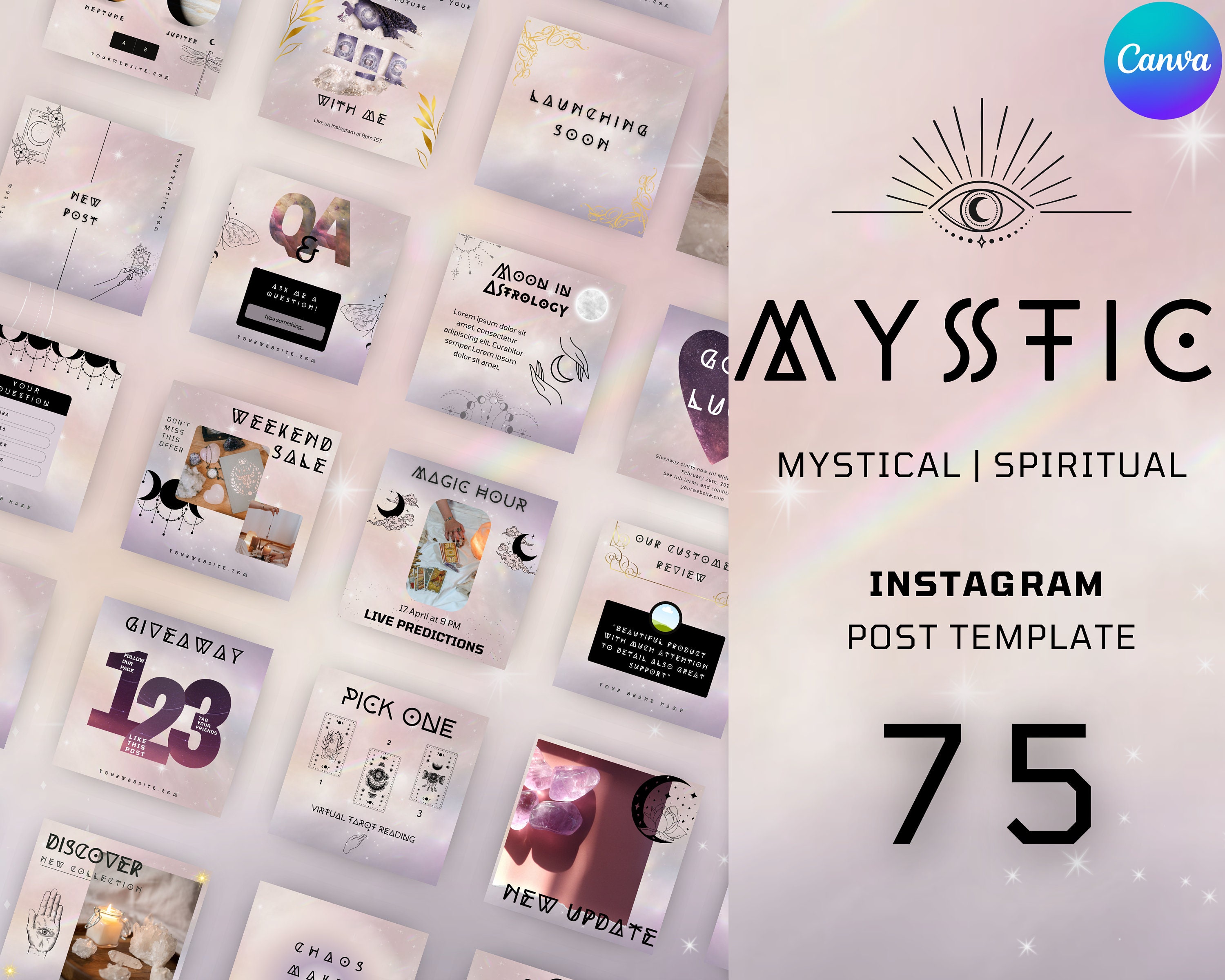 Spiritual Instagram Post Templates, Mystical Instagram Templates, Pearl ...