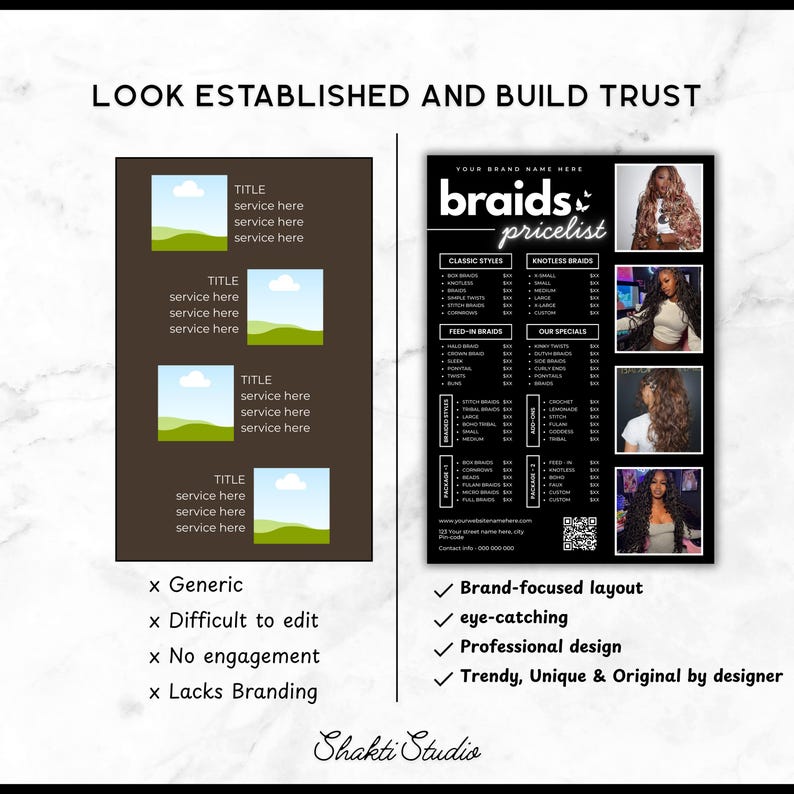 Braids Pricelist, Hair Styles Braiding Price Guide, DIY Flyer Template ...