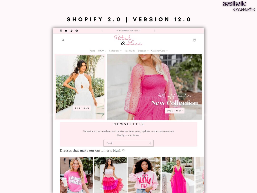 Boutique Shopify Theme, Feminine Pink Shopify Template, Shopify 2.0 ...