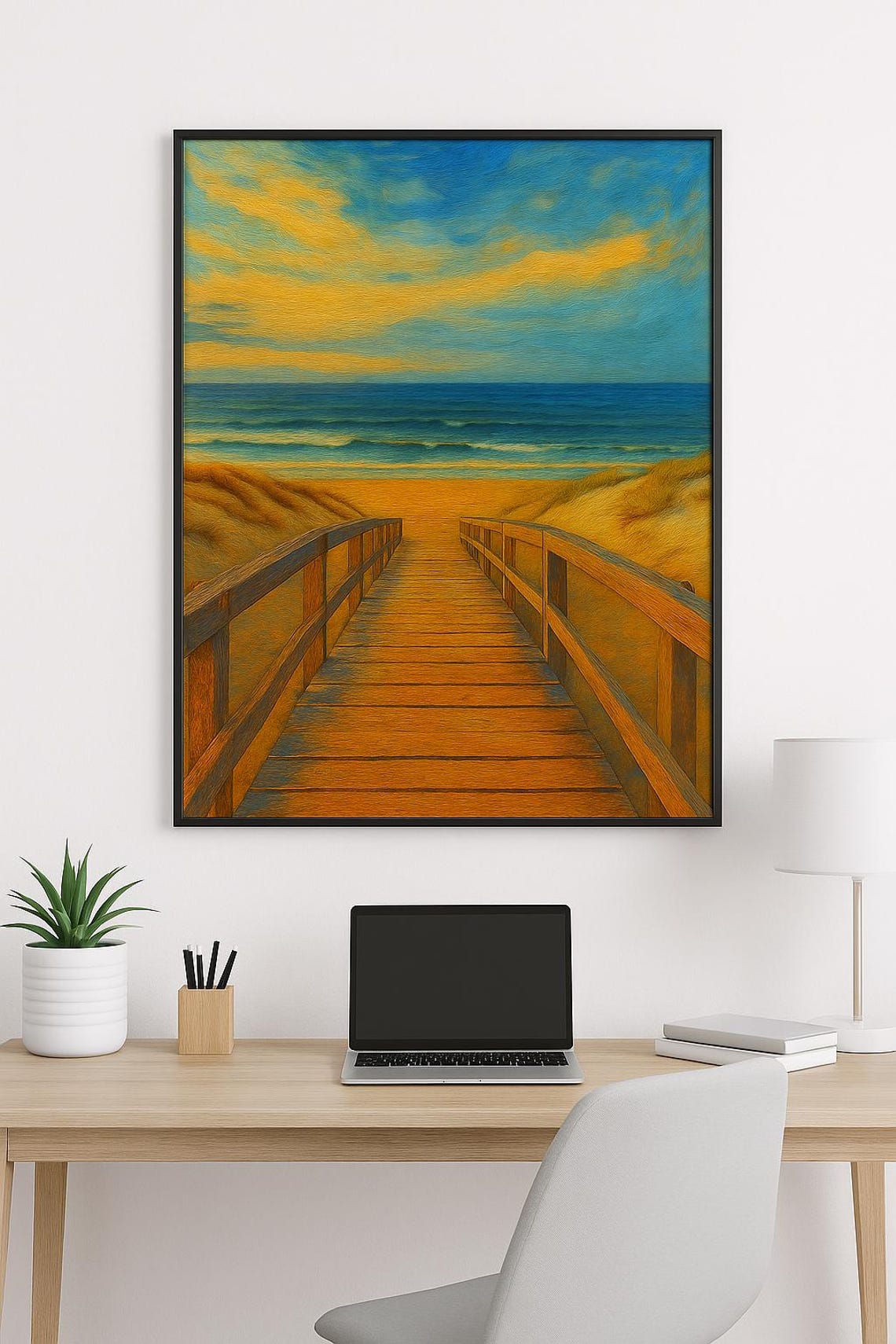 Beach Sunset Walkway Wall Art | Coastal Digital Print | Ocean Painting ...