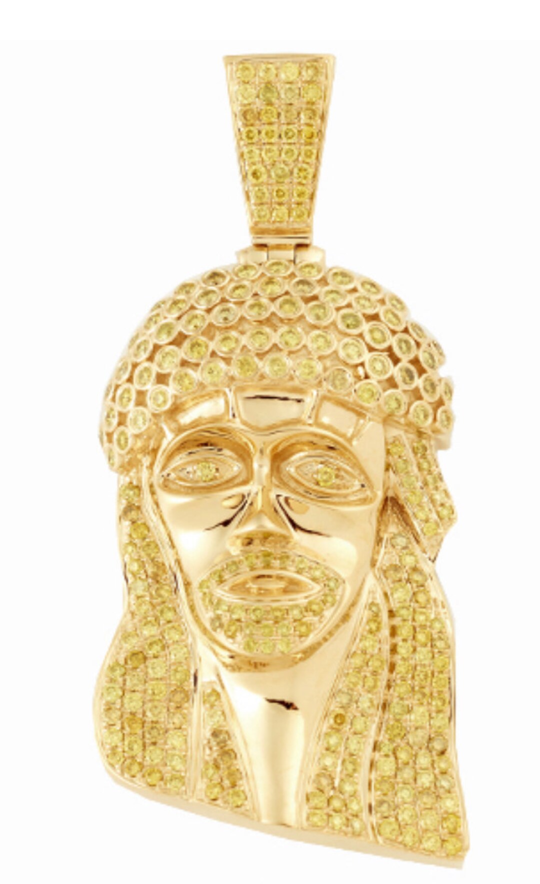 10k Gold Yellow Diamond Jesus Peice Pendant - Etsy