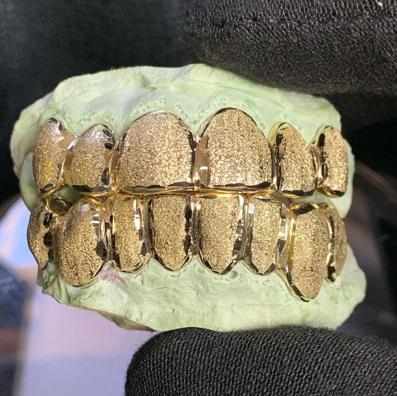 Deep Perm Cut Gold Teeth Bottom & Top Grillz Diamond Dust - Etsy