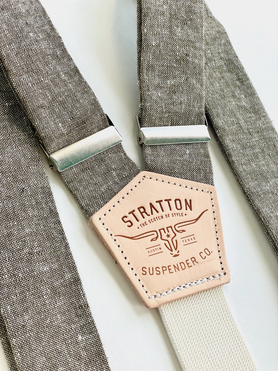 Olive Linen and Leather Wedding Suspenders Stratton Suspender Co ...