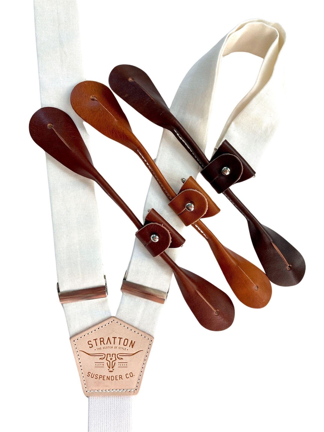 Handcrafted Italian Leather Wedding Suspenders: Elegant Pearl White ...