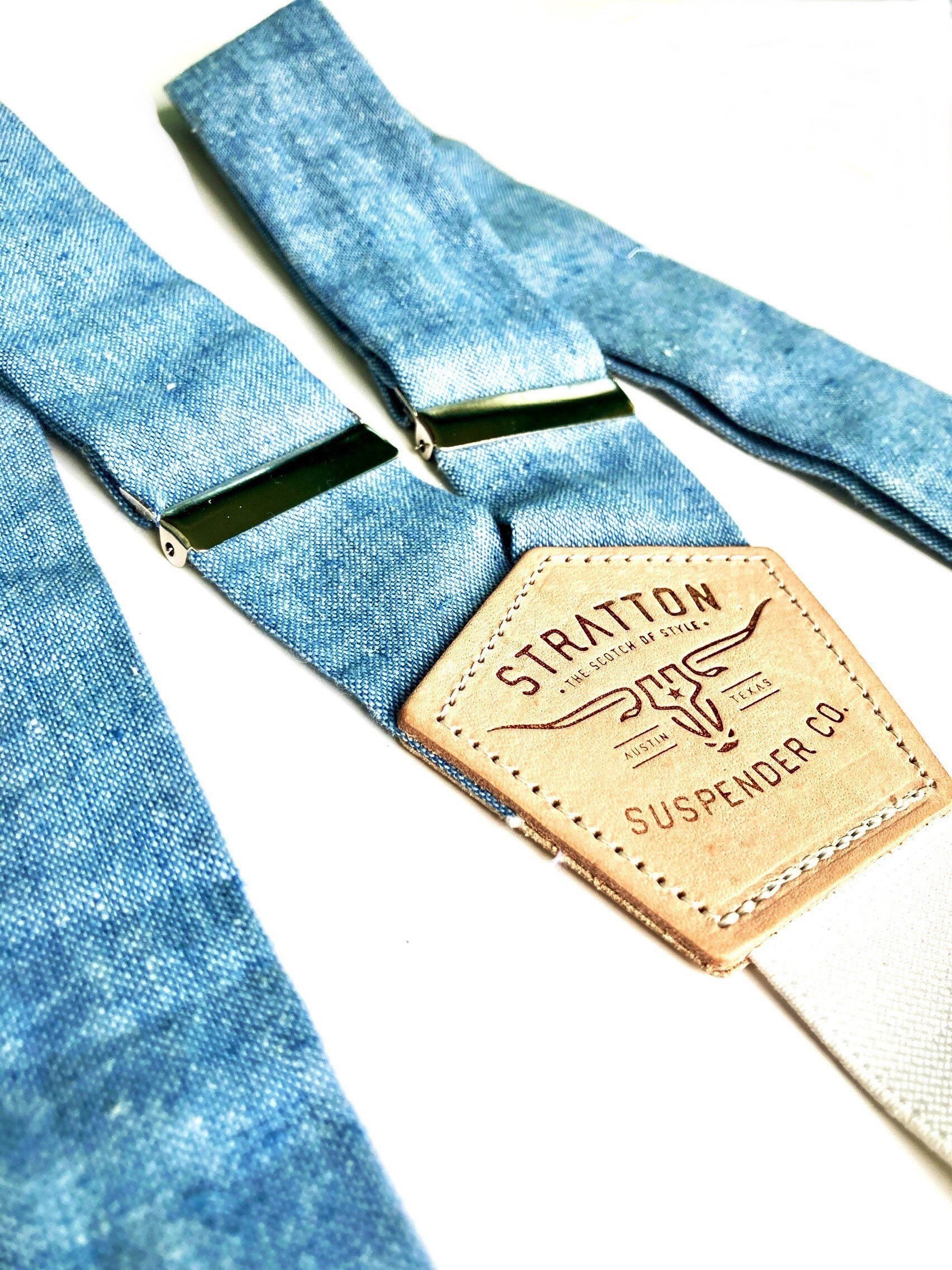 Blue Wedding Linen and Leather Stratton Suspender Set - Etsy