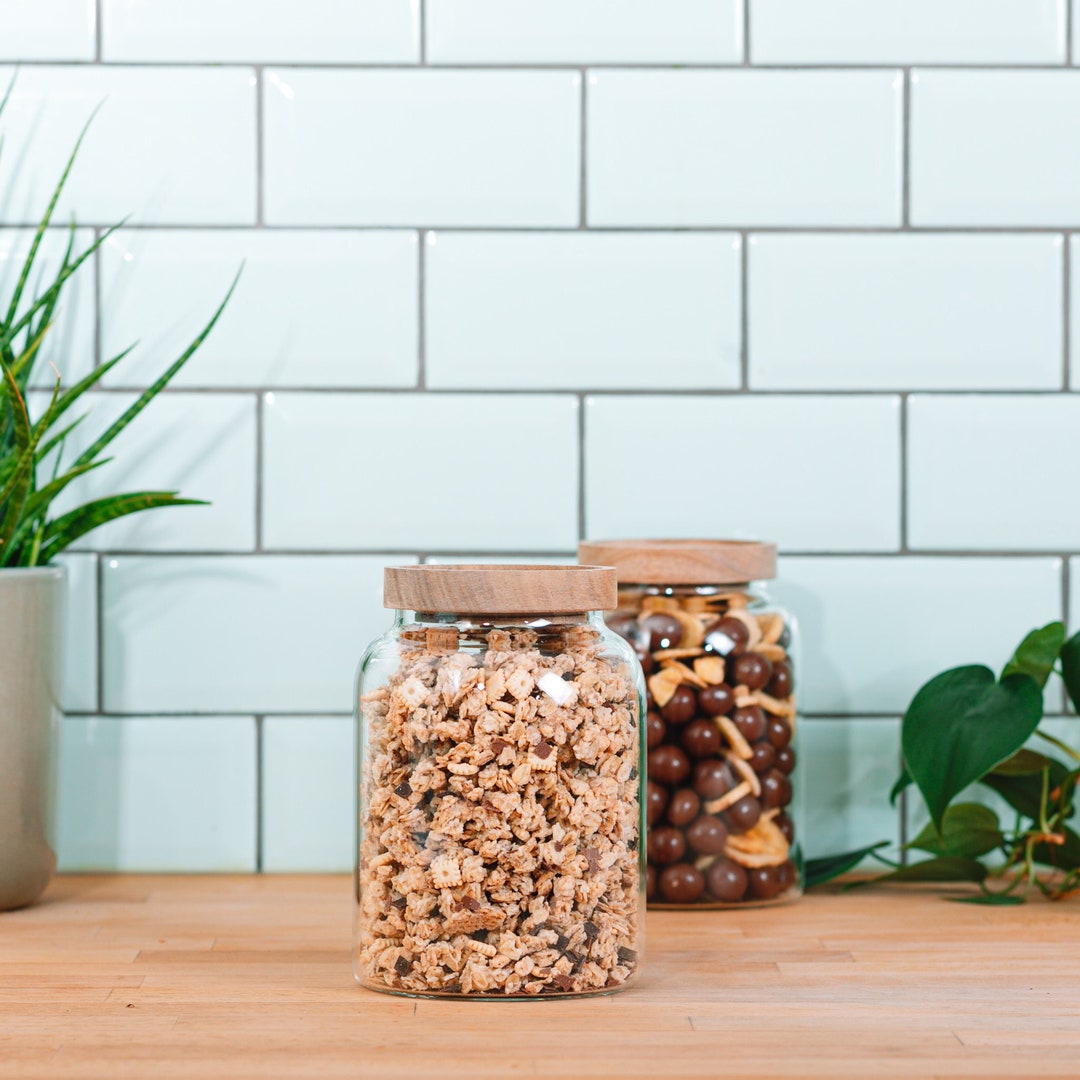 Set of 2 Beautiful Storage Jars With Wooden Lids 1200ml in Country ...