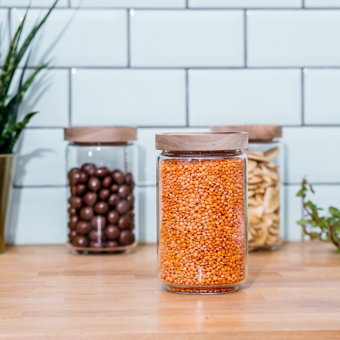 Set of 3 Stackable Storage Jars 700ml Hand-blown | Glass Storage Jars ...