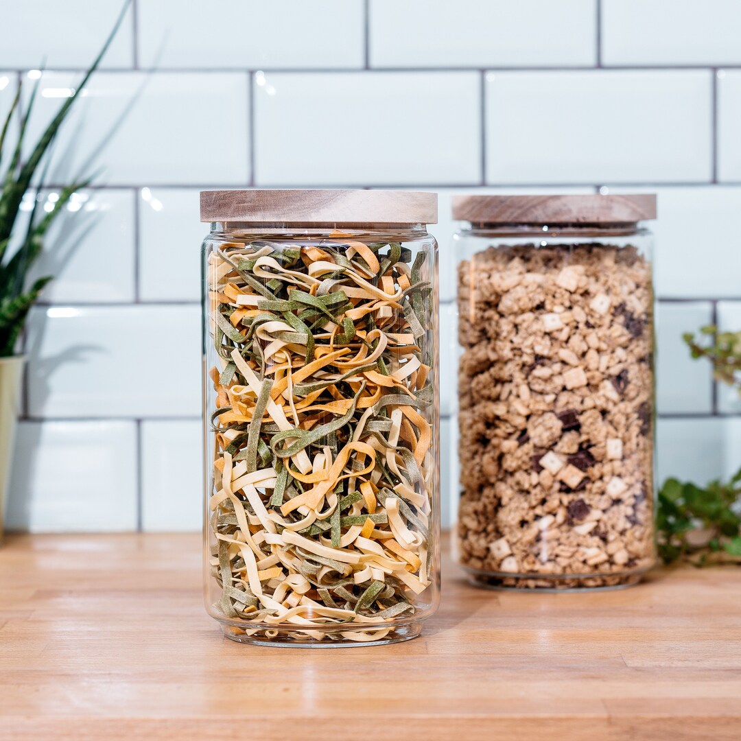 XL Storage Jars With Wooden Lid 2000ml set of 2 Mouth-blown - Etsy