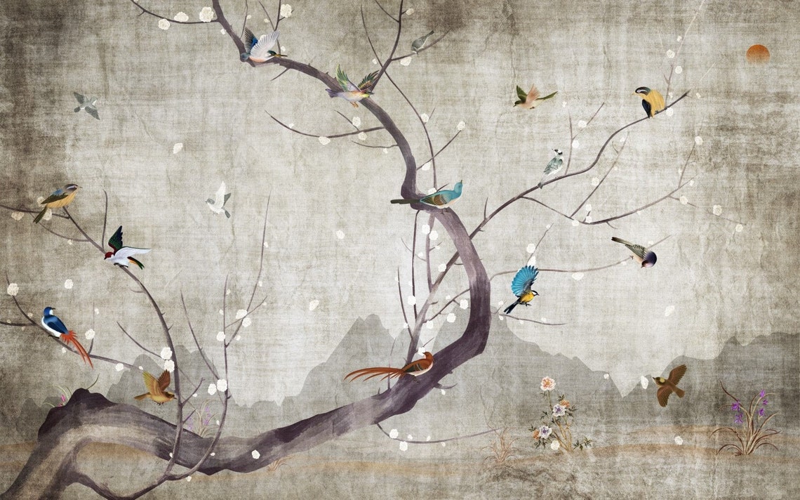 Chinoiserie Wallpaper Chinoiserie Trees Wallpaper Peel and | Etsy Canada