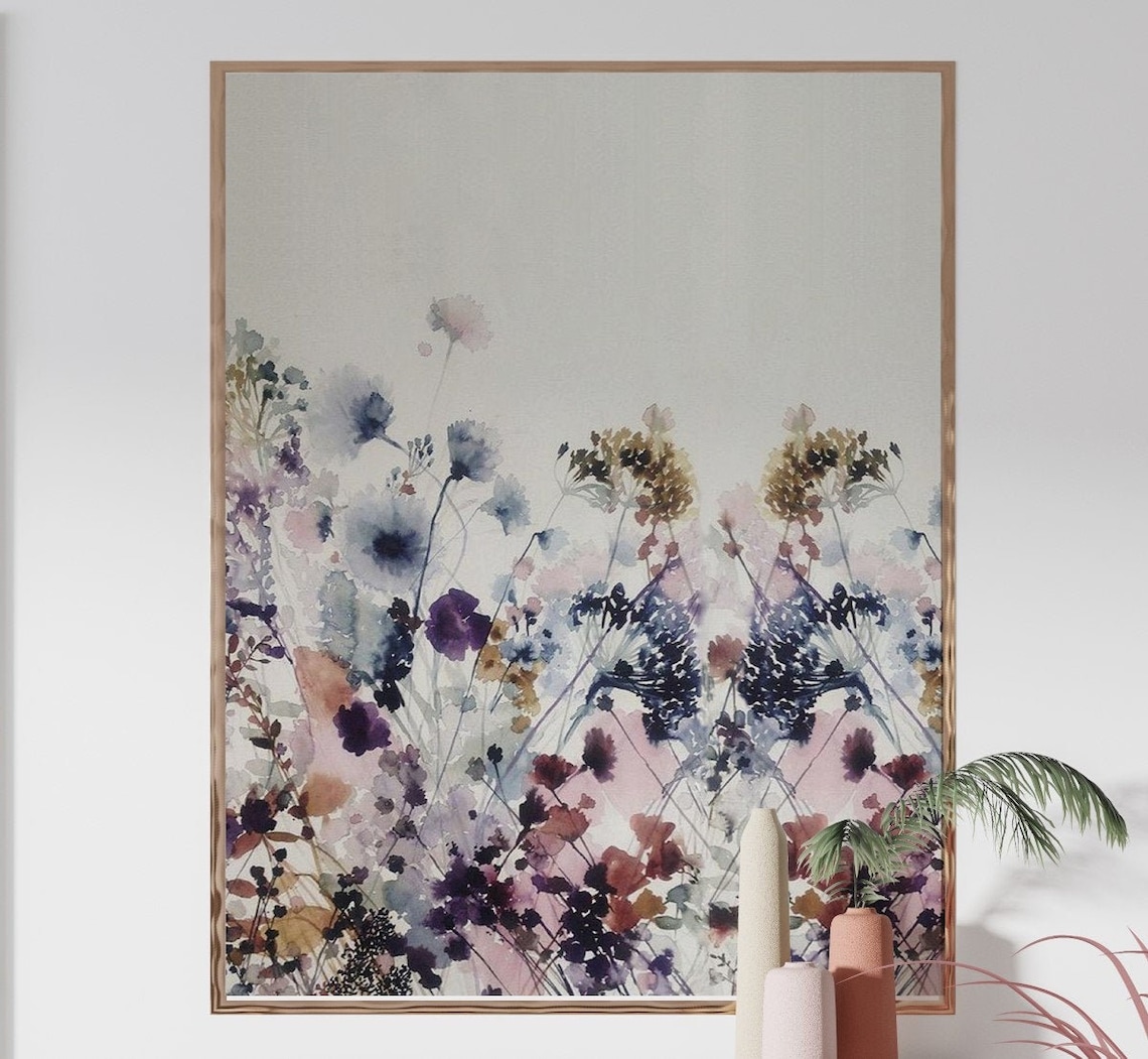 Watercolor Wild Flowers Mural Wallpaper Removable Wall Decal | Etsy