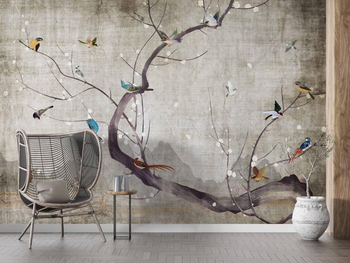 Chinoiserie Wallpaper Chinoiserie Trees Wallpaper Peel and - Etsy