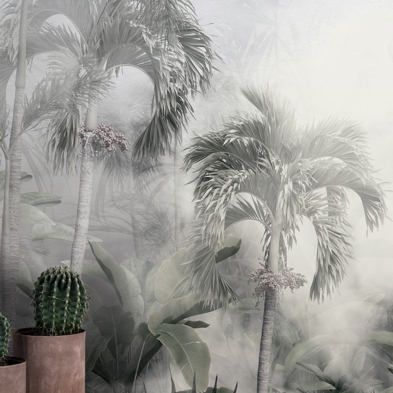 Tropical Trees and Fog Themed Wallpaper Sample. Peel and Stick - Etsy