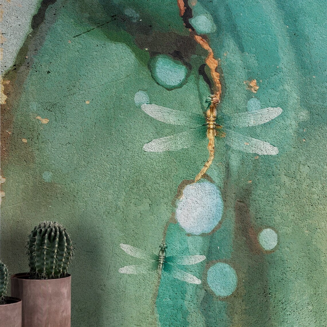 3d Wallpaper With Dragonfly on Concreted Liquid Marble Effect - Etsy