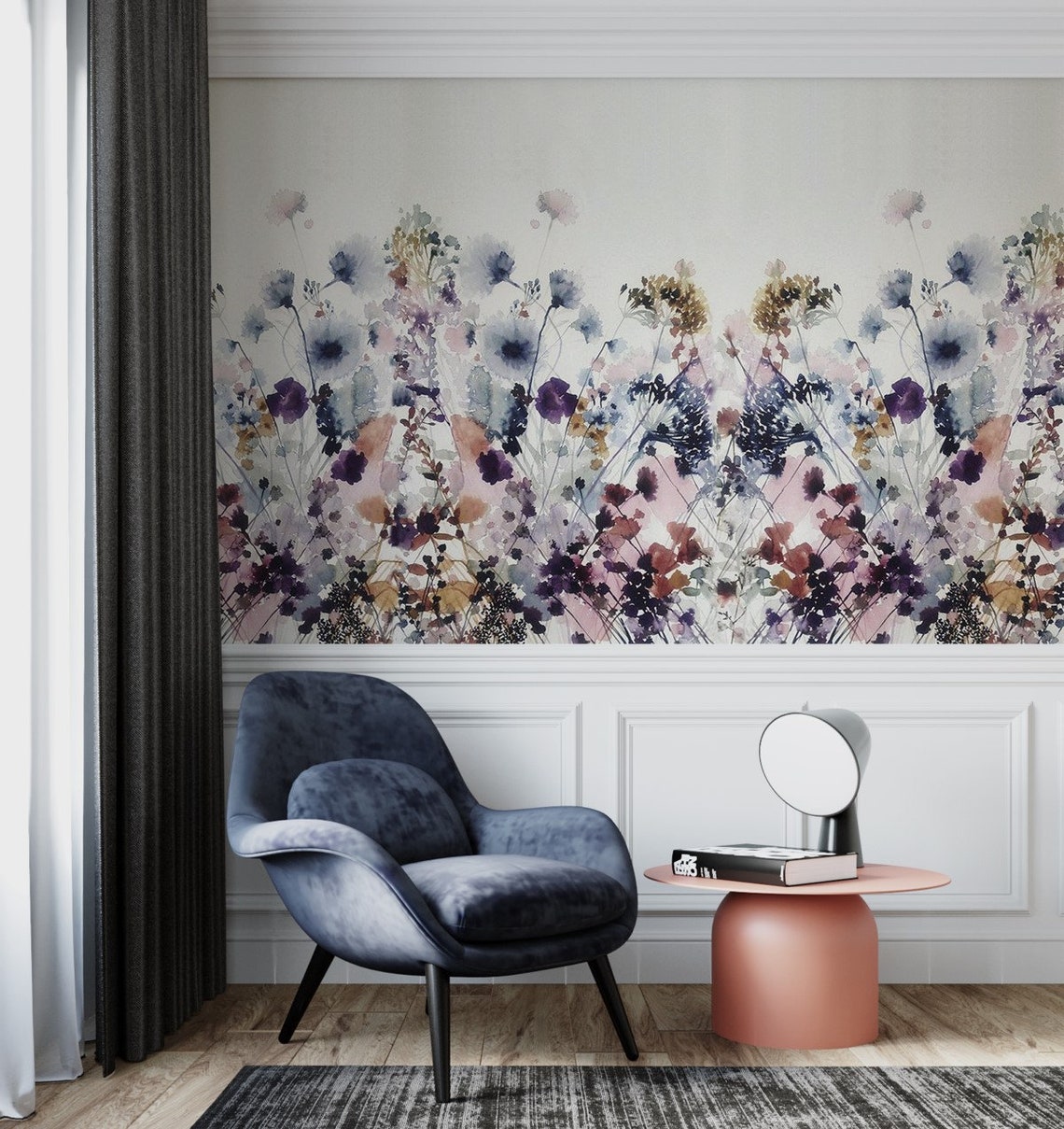 Watercolor Wild Flowers Mural Wallpaper Removable Wall Decal | Etsy