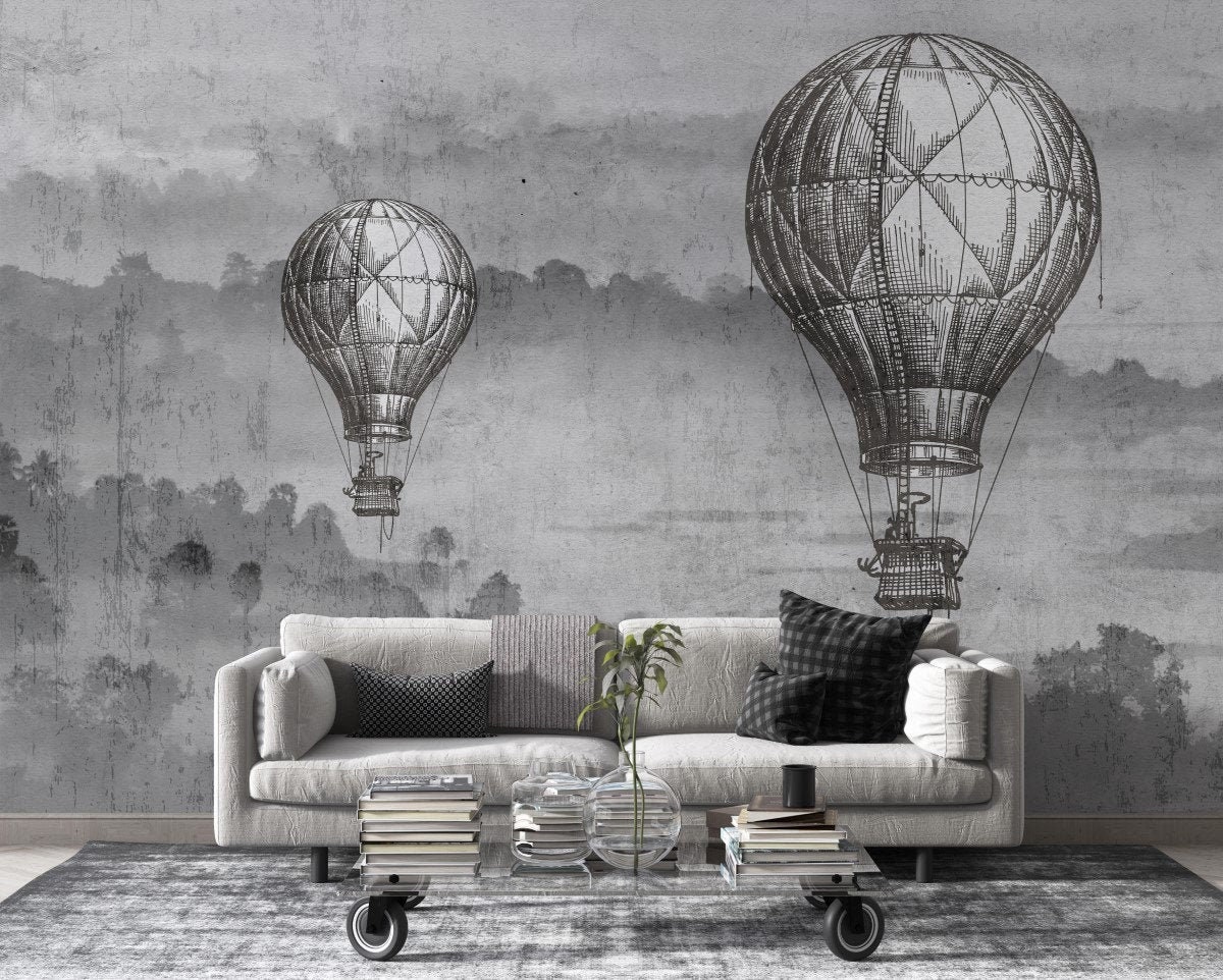 Beautiful Concrete Mural Wallpaper, Hot-air Baloon, Peel and Stick ...