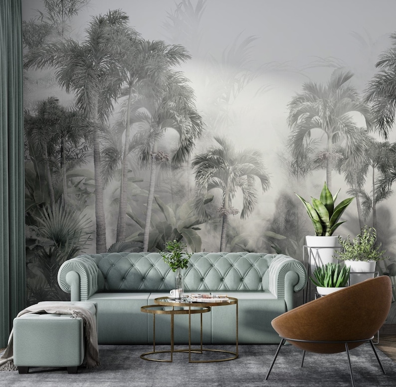 Tropical Trees and Fog Themed Wallpaper Sample. Peel and Stick - Etsy