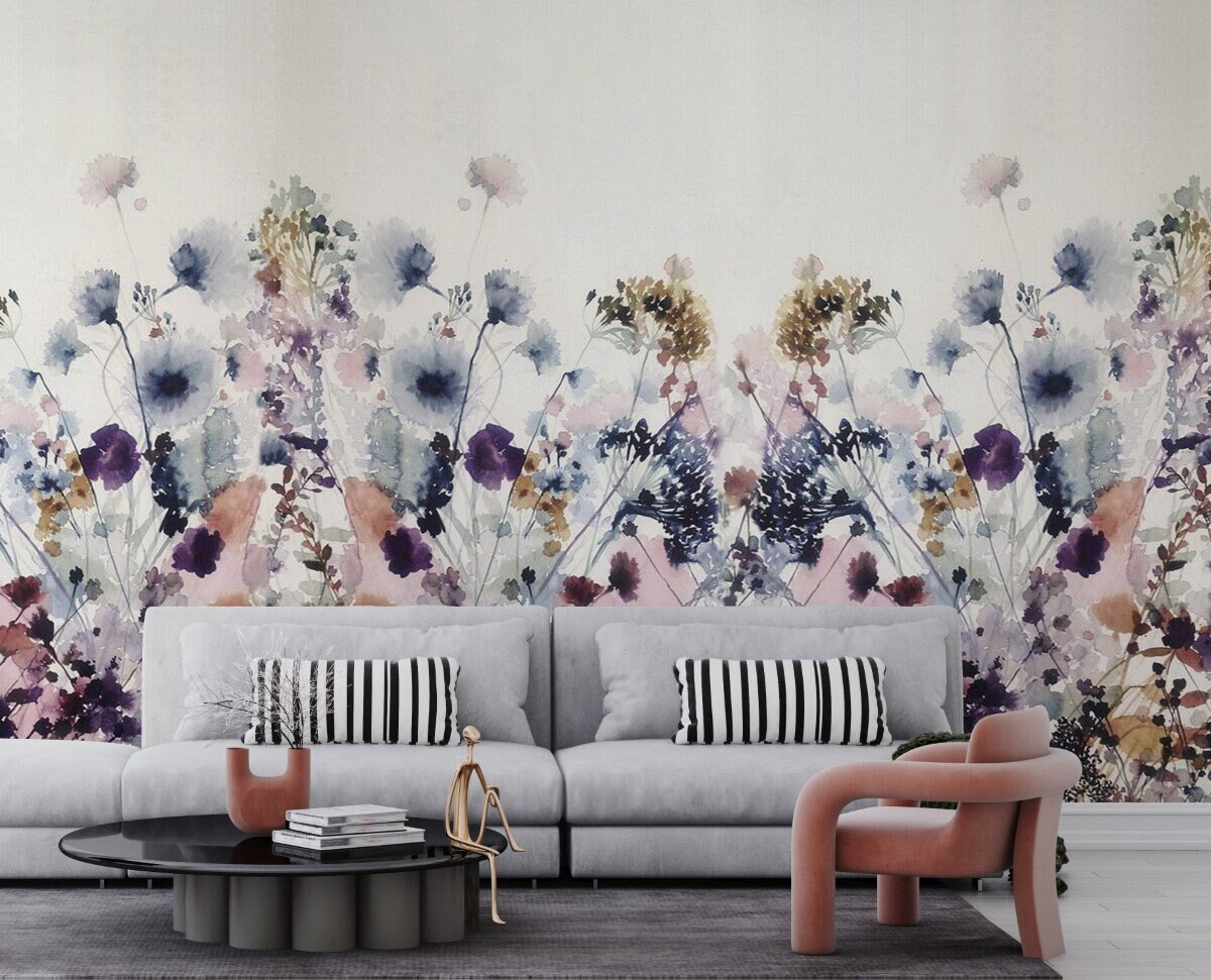 Watercolor Wild Flowers Mural Wallpaper Removable Wall Decal - Etsy