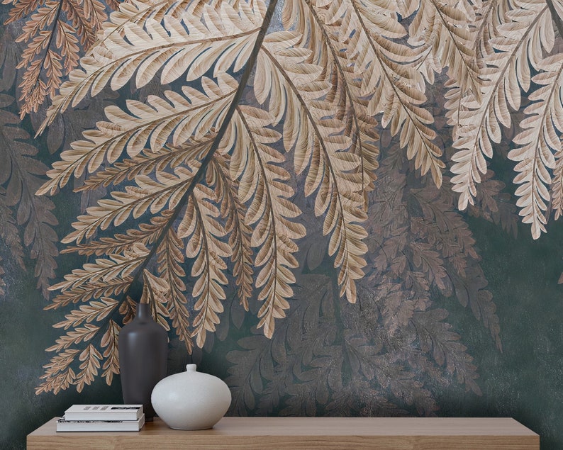 Tropical Tree Leaves Wallpaper, Bronze Leaves Wallpaper, Botanic Leafs ...